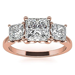10K Solid Rose Gold Handmade Engagement Ring, 2 CT Princess Cut Moissanite Diamond Solitaire Bridal/Wedding Ring for Women/Her, Minimalist Ring Anniversary Ring For Gifts (4)