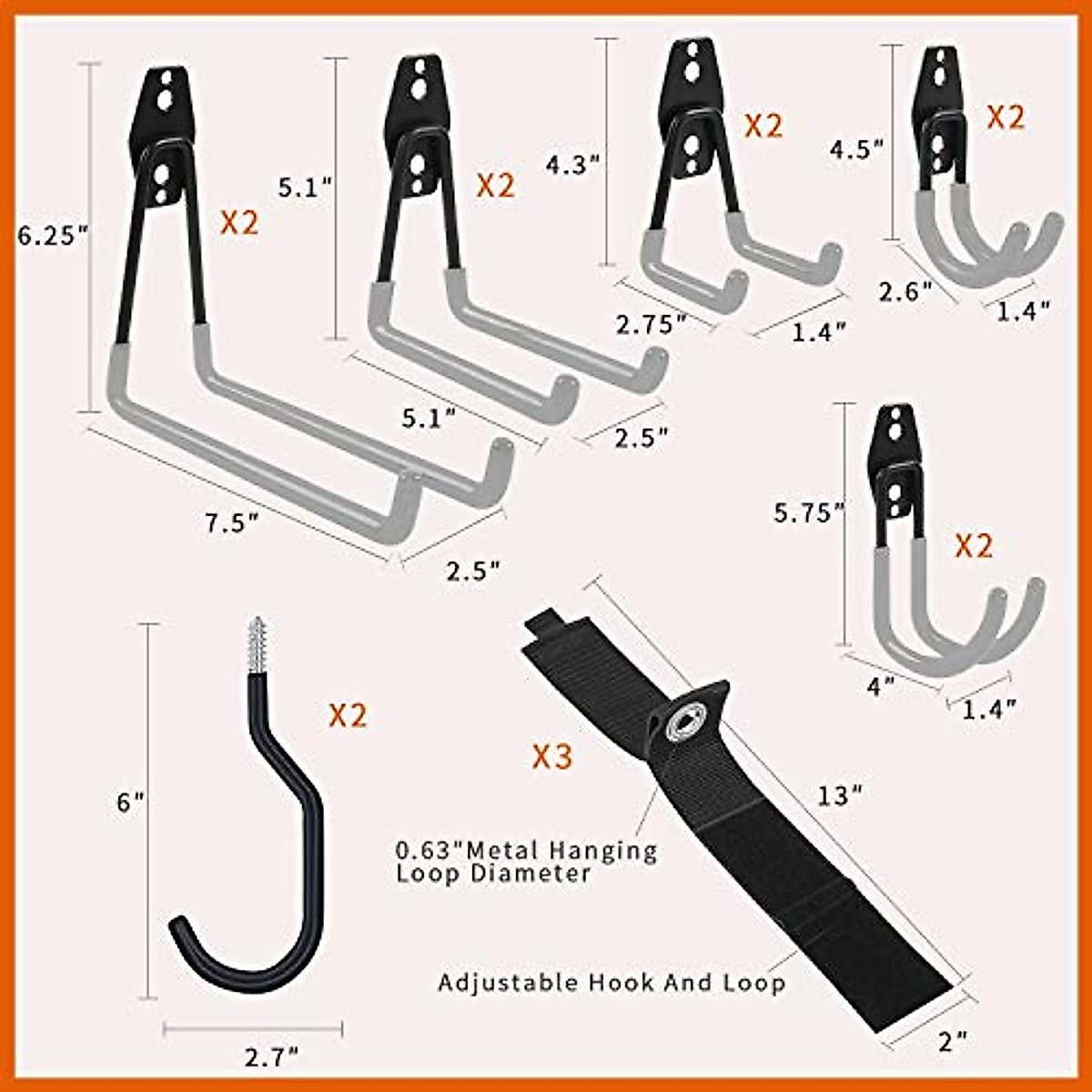 SMARTOLOGY Garage Wall Hooks Set with 9 Pack Extension Cord Strap