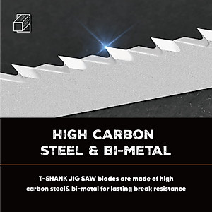 Augtouf 10 Pcs T-Shank Jigsaw Blades Set, Jig Saw Blades for Cutting Wood - 4 Inches, 6 TPI