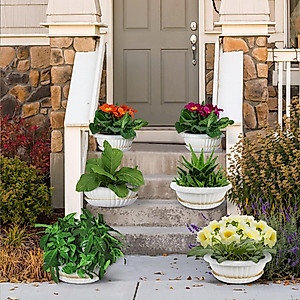 Hanging Planters, 5 Pcs 11" Hanging Pots, White Hanging Flower Pots, Hanging Plant Pots Baskets for Plants with Drainage Trays, Hanging Chains and Ceiling Hooks, Come with Free Garden Tools Set