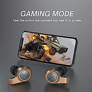 Jabees] Firefly Vintage Bluetooth Wireless Gaming Earbuds - Noise Cancelling Waterproof Headphones with 4 Mic for Call & Music - 40Hr Playtime with Charging Case, Low Latency, aptX, ENC(Bronze)