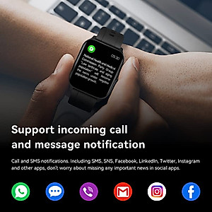 FITUP GT5S 1.69 Inch Full Touch Square Smart Watch Support Heart Rate Blood Oxygen Sleep Monitoring Fitness Tracker Black Men's and Women's Smart Watch for iOS and Android Phones