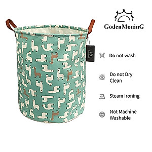 Collapsible Laundry Basket - GodenMoninG 62.8L Large Sized Round Waterproof Storage Bin with Handles,Home Decor,Toy Organizer,Children Nursery Hamper. (Teal Alpaca)