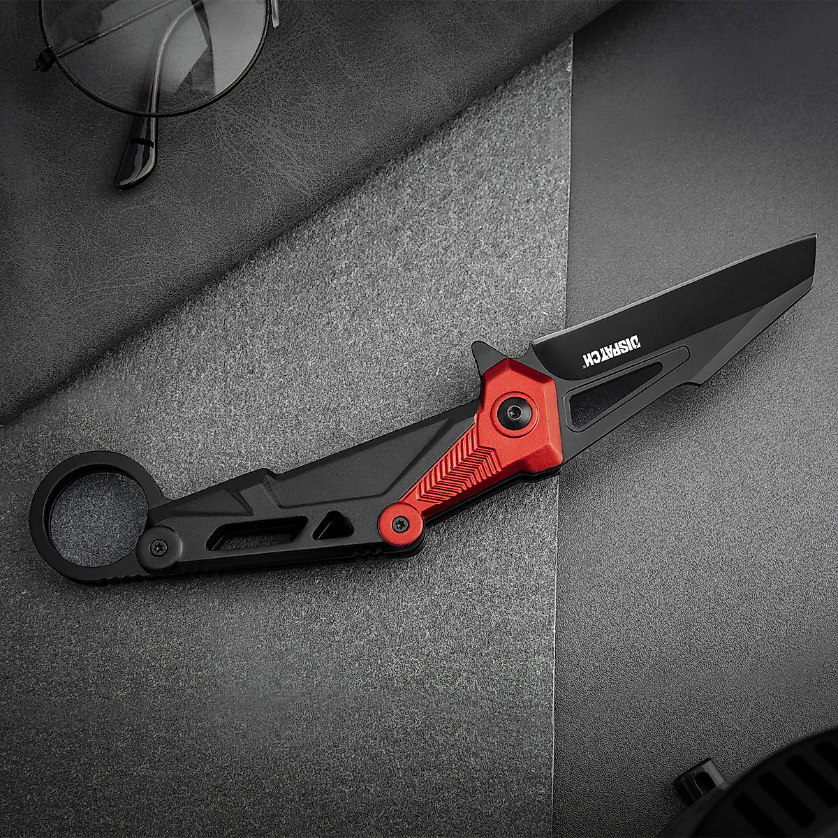 Dispatch Folding Pocket Knife with Stainless Steel Blackened Blade, Two-color Aluminum Handle, Liner Lock for Survival, Hunting, Tactical, Outdoor Camping EDC Tool