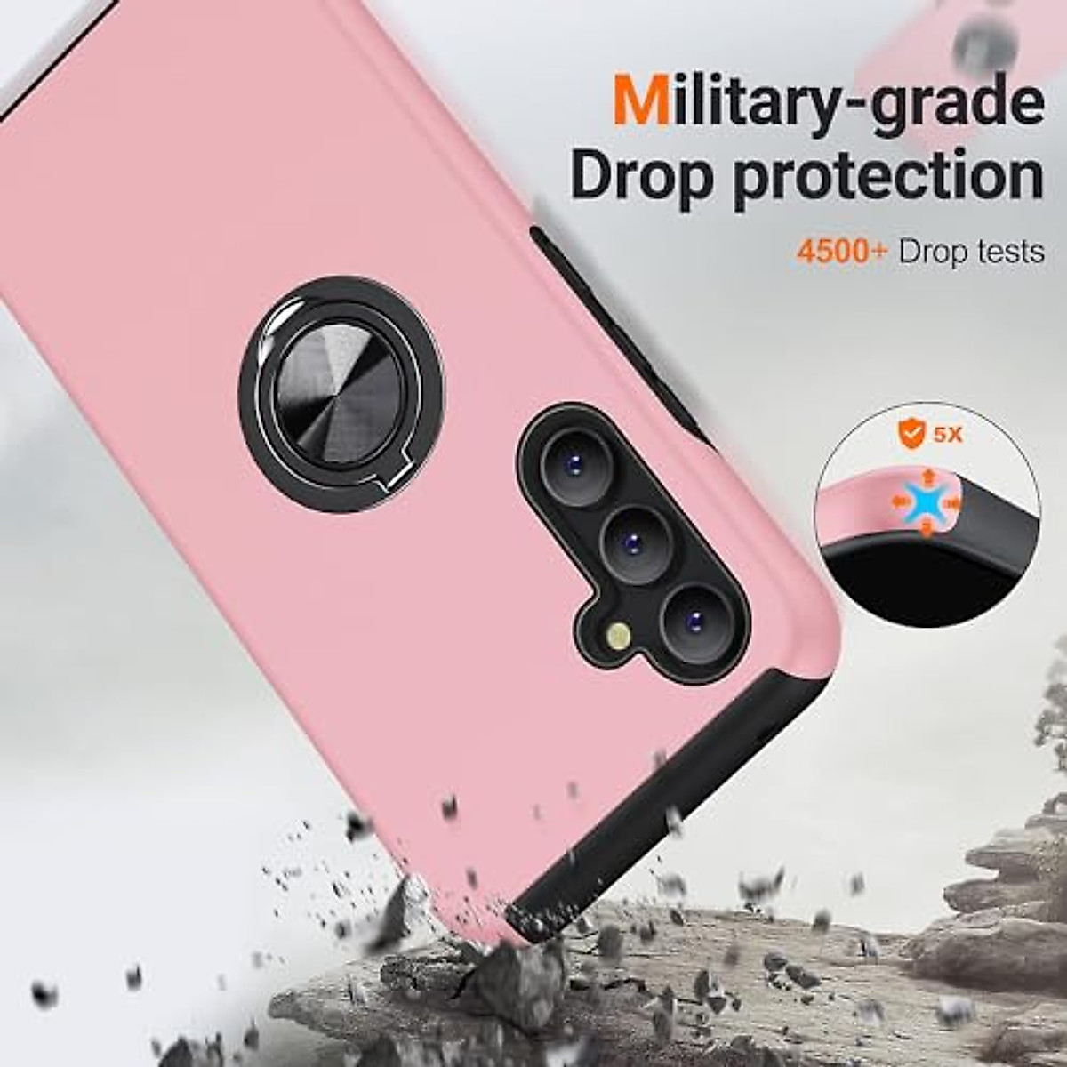 AOUIA for Samsung Galaxy S23 FE Case, Phone Case for Samsung Galaxy S23 FE, Military-Grade Drop Tested Magnetic Ring Holder Kickstand Protective Cover for S23FE,Pink