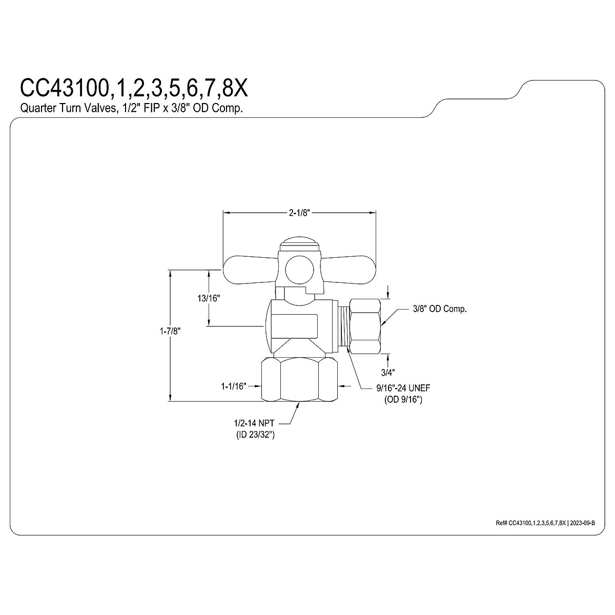 Kingston Brass CC43103X Quarter Turn Valves (1/2-Inch FIP X 3/8-Inch O.D. Compression), Antique Brass