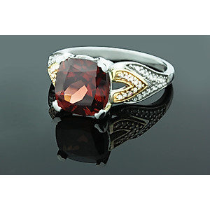 Belantina Heartland By Beverley Mitchell 10K Rose Gold with .925 Sterling Silver Cushion Cut Garnet & Diamond Accented Two Tone Flared Band Statement Ring