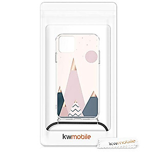 kwmobile Crossbody Case Compatible with Apple iPhone 11 Pro - TPU Silicone Cover IMD Design with Neck Cord Lanyard Strap - Moon and Mountains Rose Gold/Blue/Pink