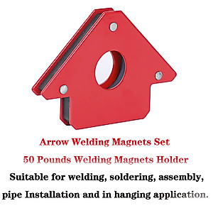 OBPSFY 4Pcs Arrow Welding Magnets Set,50 Pounds Welding Magnets Holder with 4Pcs V Type Welding Clamps,Multi-angle Metal Working Tools and Equipment Welding Accessories
