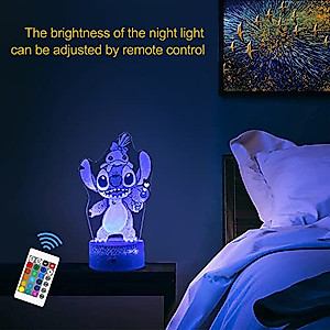 AmazerGift Stitch Night Light for Kids,Stitch Gifts,Christmas and Birthday Party Supplies for Boys/Girls, Stitch Decoration 3D Night Light, 16 Colors Change with Remote