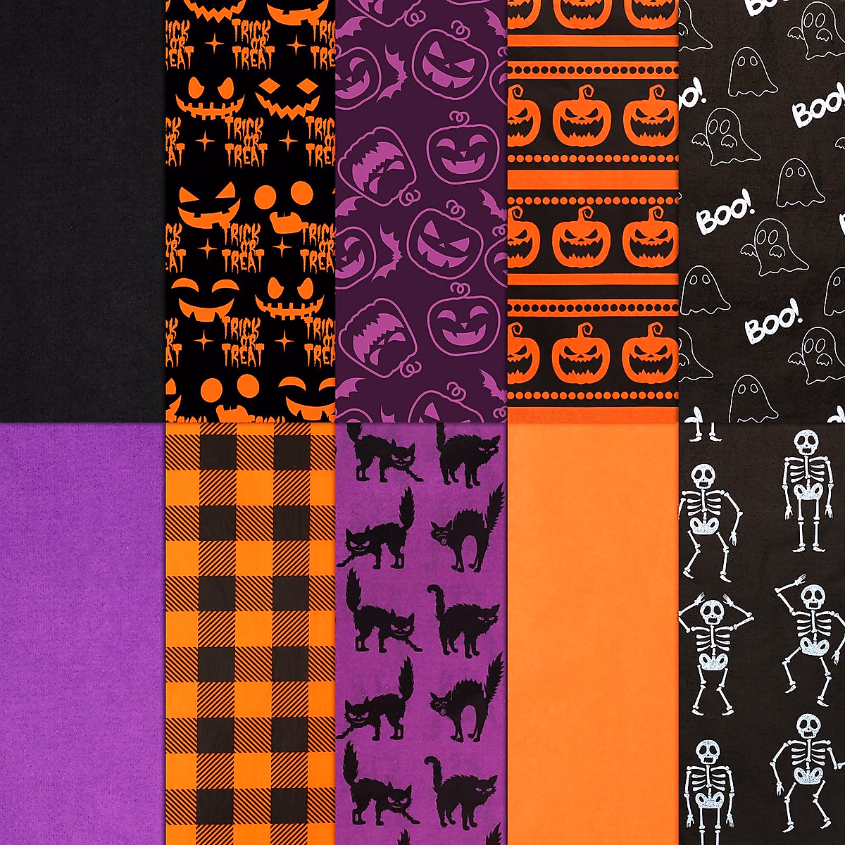 SANNIX 100 Sheets Halloween Tissue Paper Black Orange Wrapping Paper with Cobweb Bat Ghost Pumpkin Pattern for Halloween DIY Crafts Fall Holiday Decoration Gift Packing 19.7 ×13.8 Inch (10 Patterns)