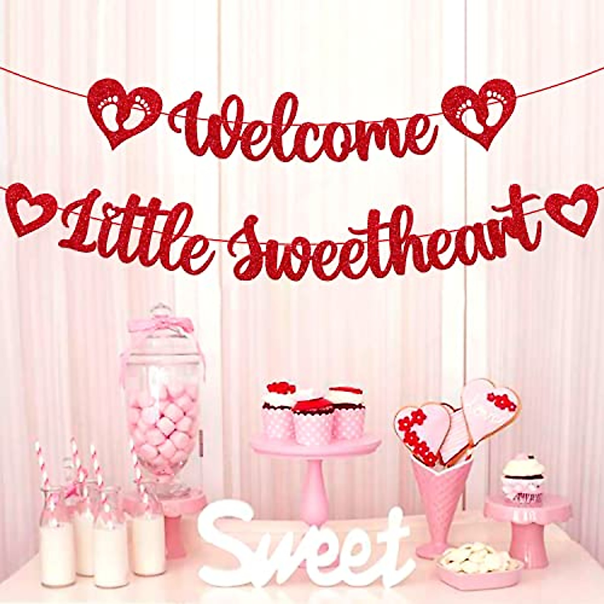 Valentine’s Day Baby Shower Banner Welcome Little Sweetheart Decoration Happy Valentine’s Day Theme Gender Reveal Welcome New Born Baby Celebration Party Supplies