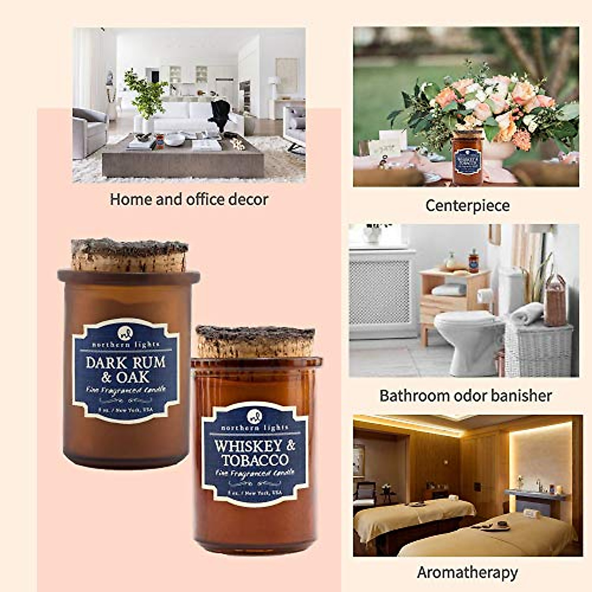 Northern Lights Fine Fragranced Aromatherapy Candle Spirit Jar Bundle Scented Candles Gifts for Women and Men — 2 x 5oz (Whiskey & Tobacco and Dark Rum & Oak)