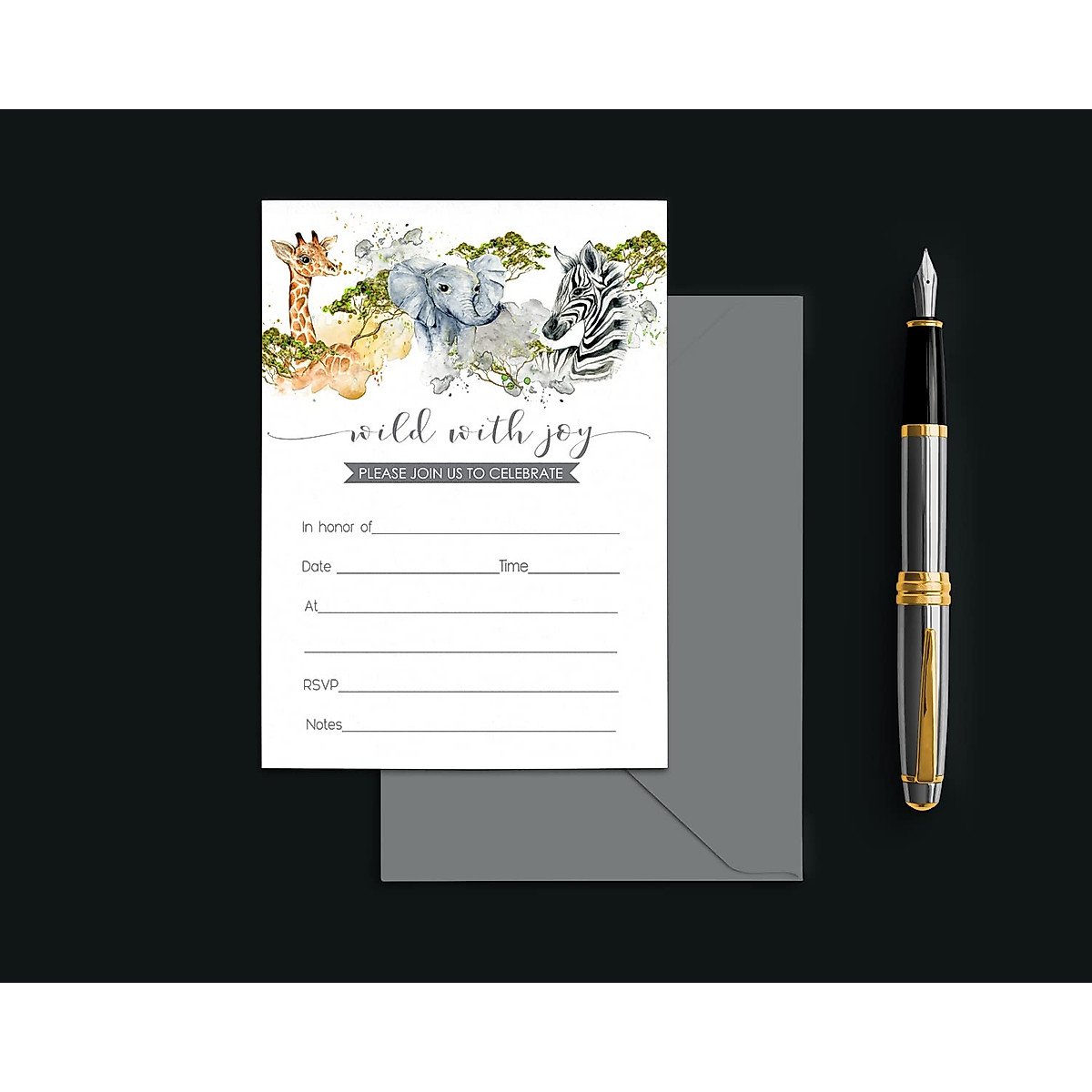 Paper Clever Party Jungle Baby Shower Invitations and Envelopes Pack of 15 – Fill In Blank Invites for Boys Baby Shower, Reveal, Birthday – Royal Safari Animal Event – Printed 4x6 Size Cards