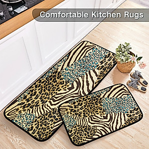 ALAZA Animal Zebra Tiger Print Non Slip Kitchen Floor Mat Set of 2 Piece Kitchen Rug 47 x 20 inches + 28 x 20 inches for Entryway Hallway Bathroom Living Roo