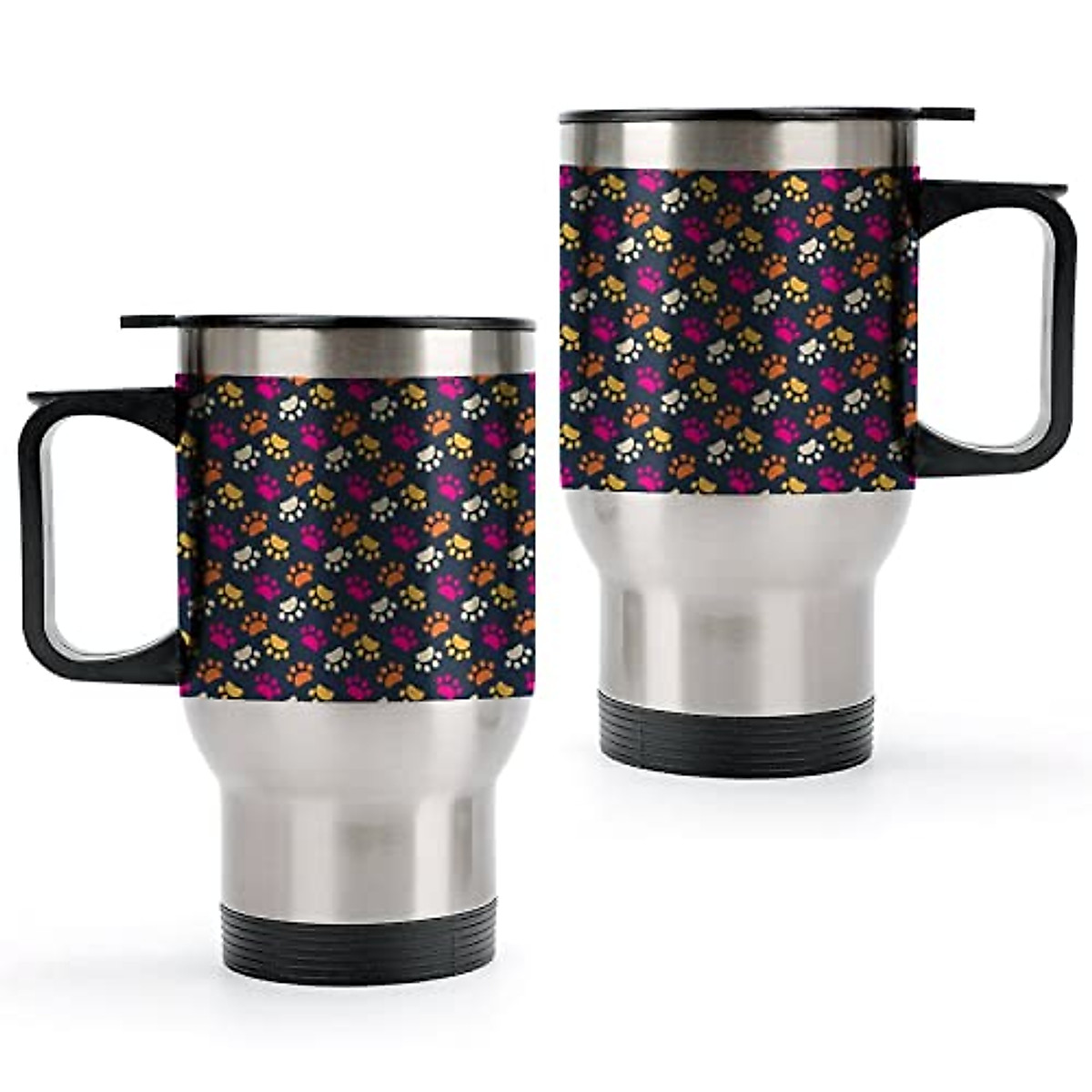 Colorful Dog Pawprints 14 Oz Travel Coffee Mug Stainless Steel Vacuum Insulated Cup with Lid