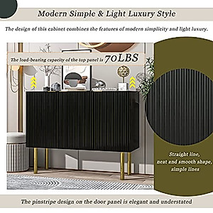 Modern Simple Sideboard with Particle Board and MDF Board, Adjustable Shelves Luxury Style Cabinet with Gold Metal Legs and Handles for Hallway (Black)