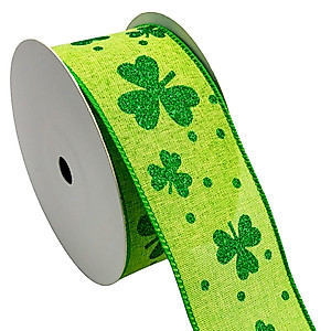 St Patrick's Day Ribbons 2.5" 10 Yards, Black White Plaid Wired Edge Burlap Ribbon Green Glitter Shamrock Wrapping Ribbon for St Patrick's Day Birthday Party Wrapping DIY Craft Decoration Wreaths Bow