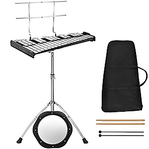 Giantex 32 Note Professional Glockenspiel Bell Kit, Percussion Xylophone with Adjustable Stand, Music Stand, 8'' Practice Pad, a Pair of Bell Mallets, Wooden Drumsticks, Carrying Bag