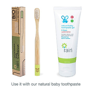 Rain Organic Bamboo Baby Kids Toothbrush - 100% Safe Infant Toddler Toothbrush 6 to 12 Months and Up, Natural BPA-Free Biodegradable Wood Toothbrush Extra Soft Bristles Children's Dental Care (3 Pack)