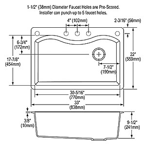 Elkay ELGS3322RBK0 Quartz Classic Single Bowl Drop-in Sink, Black