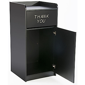 36 Gallon Restaurant Fast Food Trash Bin, Receptacle with Door, Tray Holder (Black Melamine)