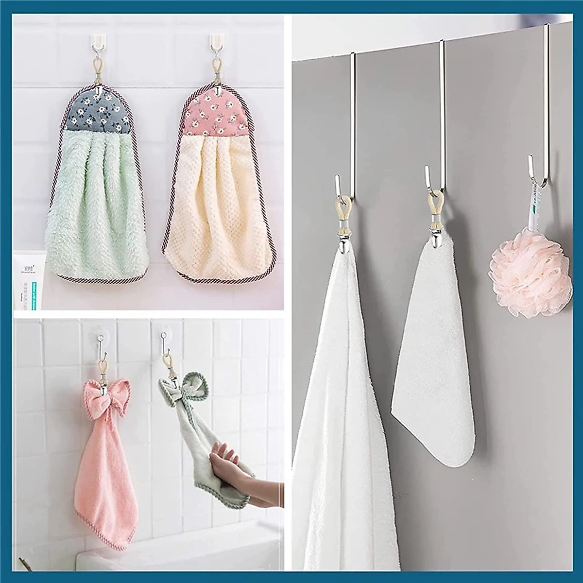 4Pcs Braided Cotton Loop Towel Clips Clothes Pegs Clamp for Home Bathroom Kitchen Towel Storage Holder