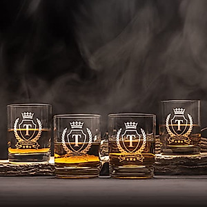 Personalized Whiskey Decanter Set With Glasses - Custom Whisky Drinking Glasses Set of 4 - Engraved Vintage Glassware - Whiskey Gifts for Men, Him, Dad, Birthday, Wedding, Groomsman, Anniversary