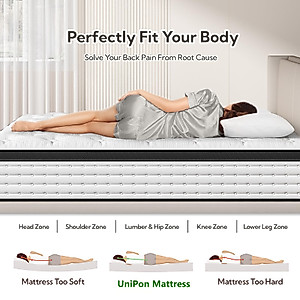 UniPon 12 Inch Hybrid Mattress King, Spring Mattress with Gel Memory Foam, Medium Firm Mattress, Assembled in USA, Supportive Individually Pocket Spring Mattress, Bed in a Box, Pressure Relief