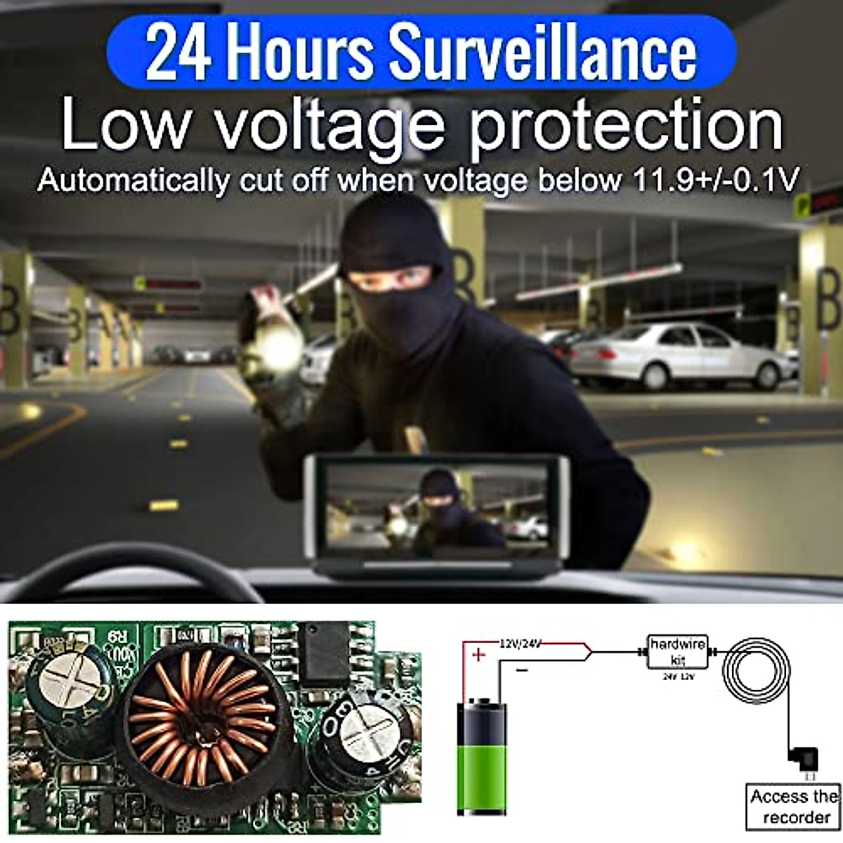 15ft Micro USB & Mini USB Dash Cam &Type-C Hardwire Kit w. Mini(ACS)/LP Mini(ACN)/ATO(ATC or ACU)/Micro2(ACZ) Fuse, Micro to Mini/USB-C Port Adapters & 11.9V Real Battery Drain Protection