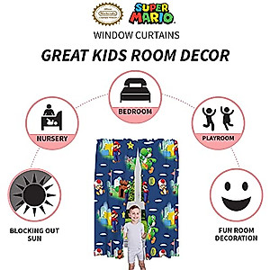 Franco Kids Bedding Super Soft Comforter and Sheet Set with Sham, 5 Piece Twin Size, Mario & Kids Room Window Curtains Drapes Set, 82 in x 63 in, Super Mario