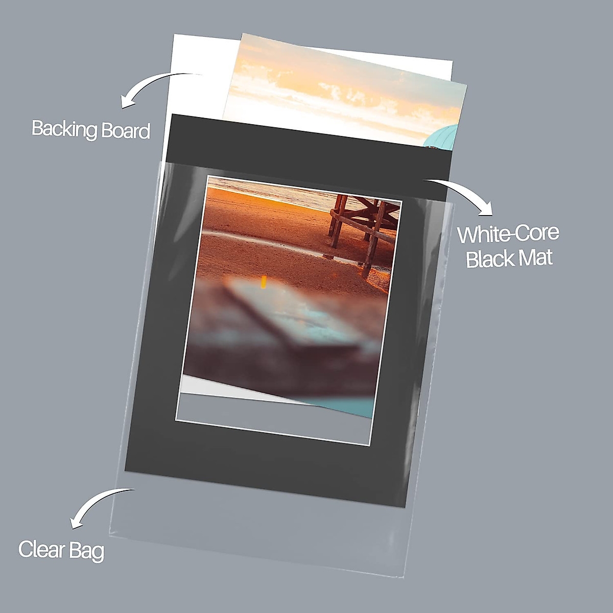 Golden State Art, Pack of 50 Black Pre-Cut 11x14 Picture Mat for 8x10 Photo with White Core Bevel Cut Mattes Sets. Includes 50 Acid-Free Bevel Cut Mats & 50 Backing Board & 50 Clear Bags