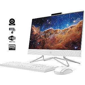HP 2022 Newest All-in-One Desktop, 21.5" FHD Display, Intel Celeron J4025 Processor, 4GB RAM, 128GB PCIe SSD, Webcam, WiFi, HDMI, RJ-45, Wired Keyboard&Mouse, Windows 11 Home, White