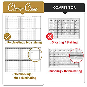 CLEVER CLEAN Large Dry Erase Wall Calendar - 36" x 52" Undated 4-Month Calendar for Home, Office, School - Reusable Jumbo Laminated Task Organizer