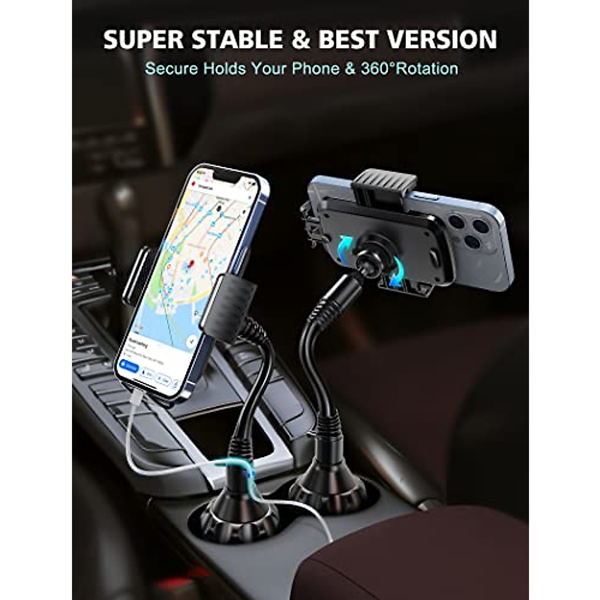 TOPGO [Upgraded] Cup Holder Phone Holder for Car, Car Cup Holder Phone Mount Universal Adjustable Gooseneck Cup Holder Cradle Car Mount for Cell Phone iPhone,Samsung,LG (Black)