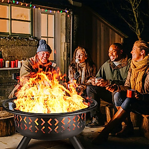 Cityflee 36 Inch Fire Pits for Outside Wood Burning Large Outdoor Heavy Duty Firepits with Spark Screen for Patio & Backyard Bonfires, Includes Poker