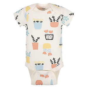 Grow by Gerber Baby Girls 5-Pack Short-Sleeve Onesies Bodysuits, Orange/Yellow/Green/Ivory, 0-3 Months