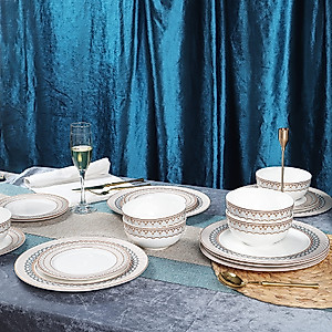 fanquare 18-Piece Porcelain Dinnerware Service for 6, Grey Fish Scale Pattern Dishes, Bowls, Light Brown Dinner Set