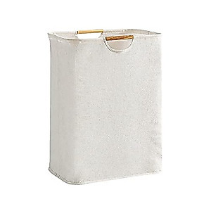 Laundry Basket, Cotton Linen Wooden Handles Laundry Hamper for Bedroom (S)