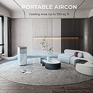 COSTWAY Portable Air Conditioner, 10000 BTU AC Cooling for Room Spaces up to 350sq.ft, with Remote Control, 24H Timer & Window Venting Kit, with Sleep Mode, Suitable for Bedroom, Living Room, Black