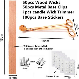 100pcs Wood Wicks for Candles, Wood Candle Wicks Wood Wicks for Candles Making Smokeless Wooden Candle Wicks with Trimmer Natural Crackling Wooden Wicks for Candle Making 5.1x0.5x0.04inch DIY Craft