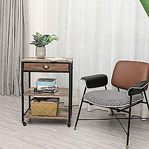 X-cosrack Deskside Mobile Printer Stand with Storage Drawer, 3 Tier Printer Table Cart with Wheel,Workspace Desk Organizer Shelf for Home Office, Rustic Brown