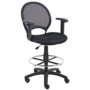 Boss Office Products Mesh Drafting Stool with Adjustable Arms in Black