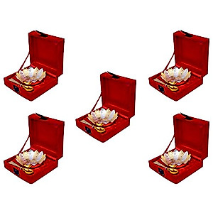 GoldGiftIdeas 4 Inch Gold-Silver Plated Lotus Serving Bowl, Brass Bowl for Gift, Return Gift for Wedding and Housewarming (Pack of 5)