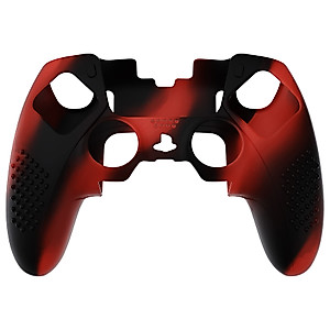 PlayVital 3D Studded Edition Anti-Slip Silicone Cover Case for ps5 Edge Controller, Soft Rubber Protector Skin for ps5 Edge Wireless Controller with 6 Thumb Grip Caps - Red & Black