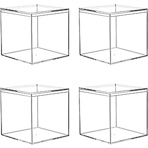 Hewomate Acrylic Boxes for Display, 3.3x3.3x3.3 Inches 4 Pack Clear Plastic Acrylic Favor Boxes, Small Acrylic Box with Lid, Square Cube Storage Containers for Candy Jewelry Pill and Tiny Item