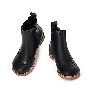 Coutgo Girls Chelsea Ankle Boots Side Zipper Comfortable Combat Dress Booties for Toddler/Little Kid/Big Kids, Black, Size 9