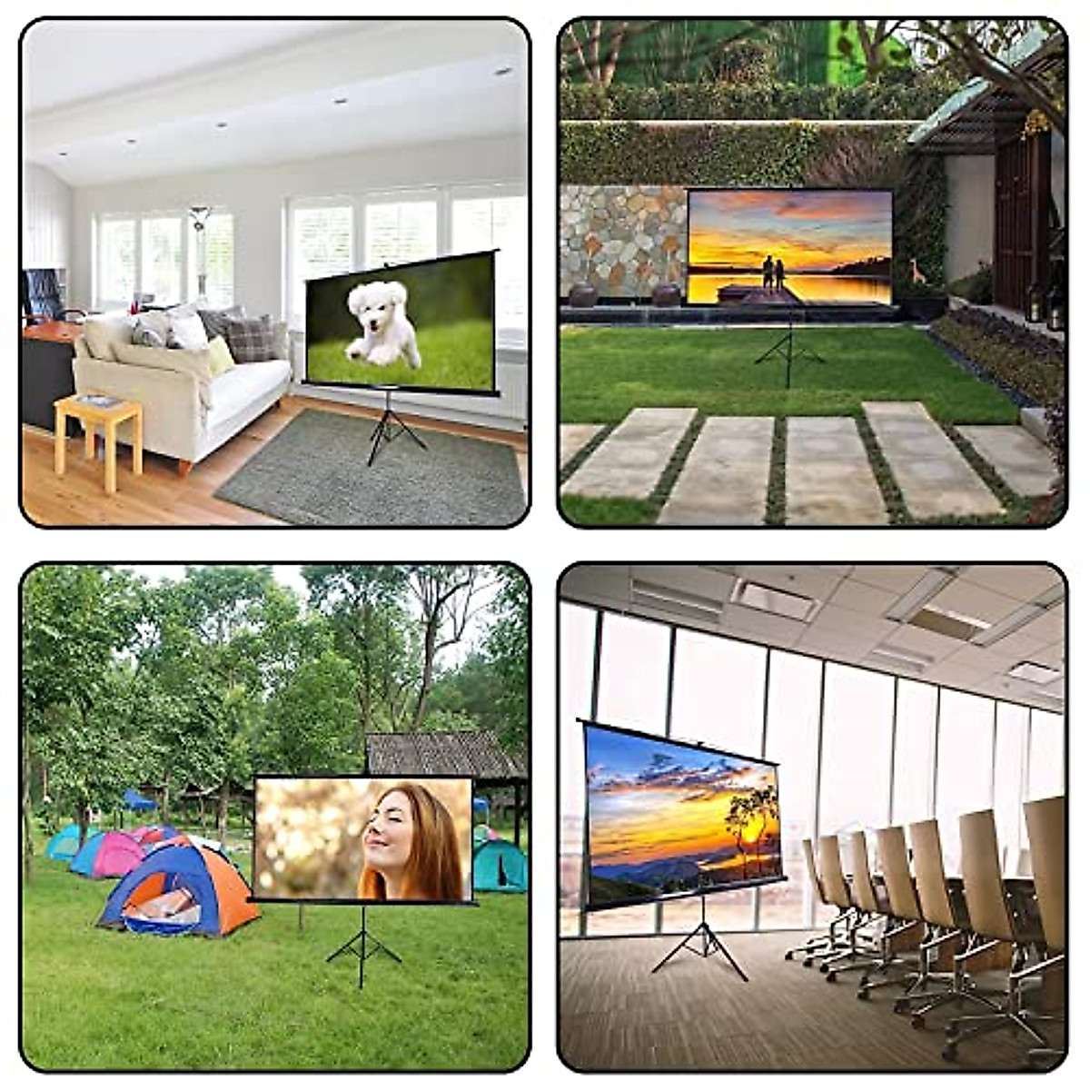 100 Inch Projector Screen with Stand for Movie Projection, Large White Movie Screen, Portable Video Projection Screen for Backyard Home Theater, Office Meeting Room, Outdoor Advertising Camping