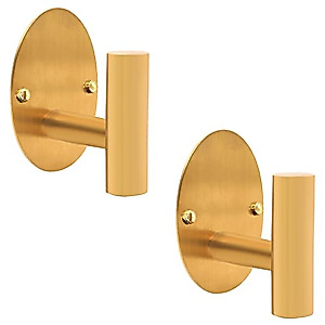 Biomoty Wall Hooks for Hanging Heavy Duty, Brushed Gold Stainless Steel Towel Hooks for Bathrooms, Screw or Adhesive Installation Key Hat Hooks for Wall, Waterproof Coat Hooks Wall Mounted, 2 Pack