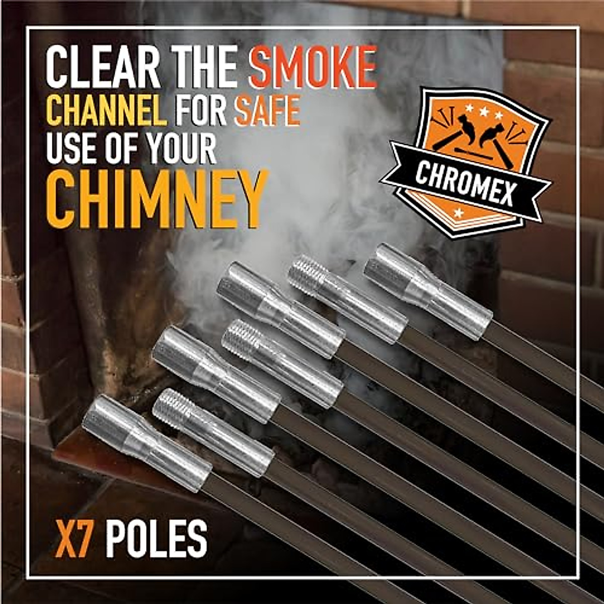 Chromex 7 Piece 3 Foot Chimney Rod Kit | 21 Foot Strong Fiberglass Rod Kit - Standard 1/4" NPT Fittings